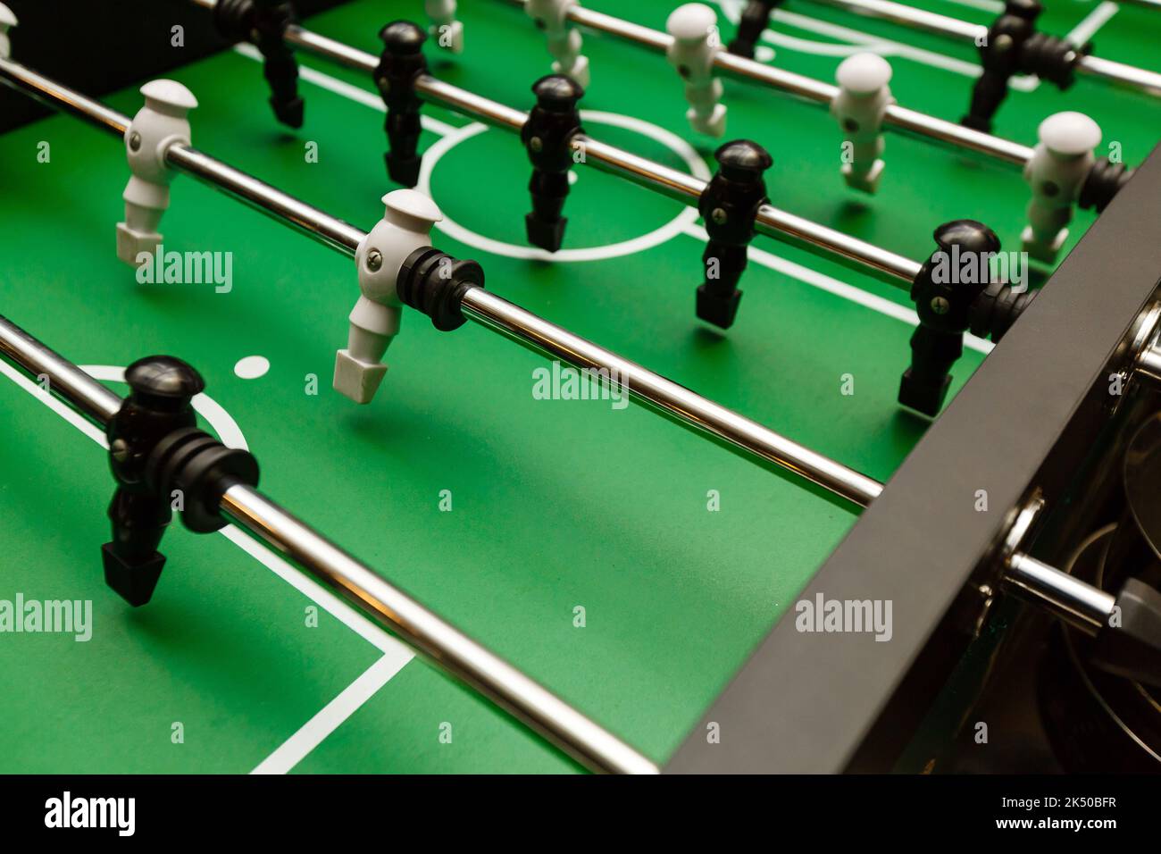 Table football in the entertainment center. Close-up image of plastic ...