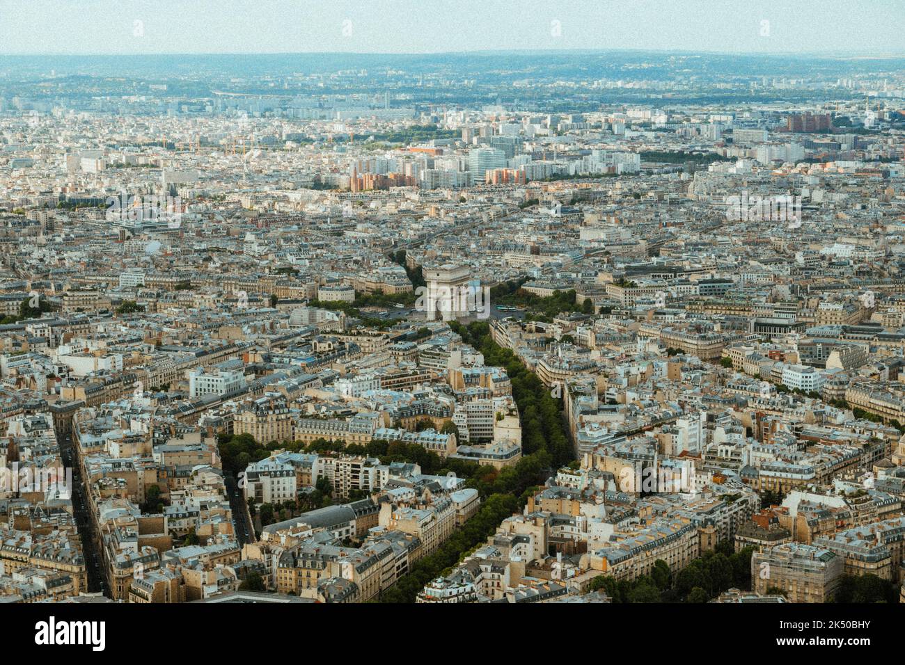 A bird's eye view of the cityscape of Paris, France at golden hour ...