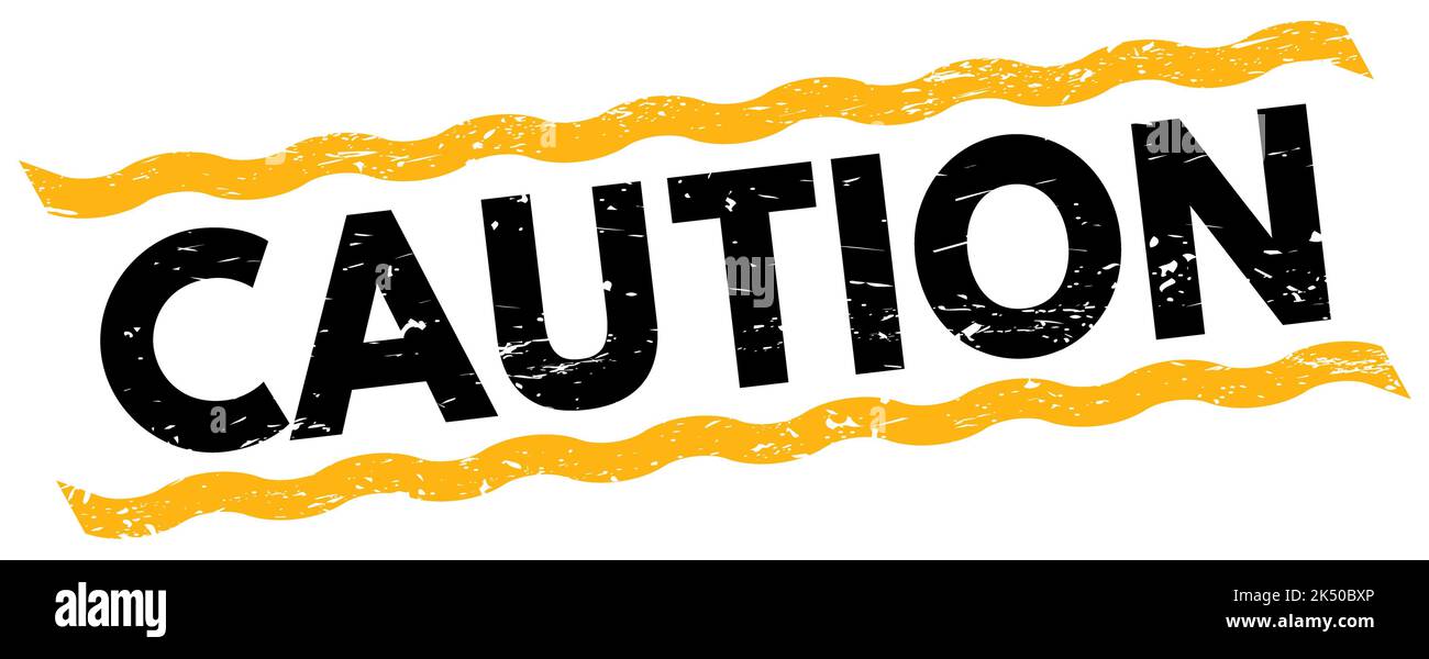 CAUTION text written on yellow-black lines stamp sign Stock Photo - Alamy