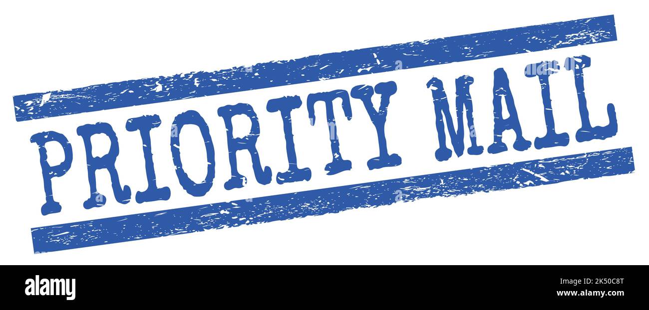 PRIORITY MAIL text written on blue grungy lines stamp sign Stock Photo ...