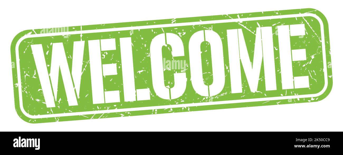 WELCOME text written on green grungy stamp sign Stock Photo - Alamy