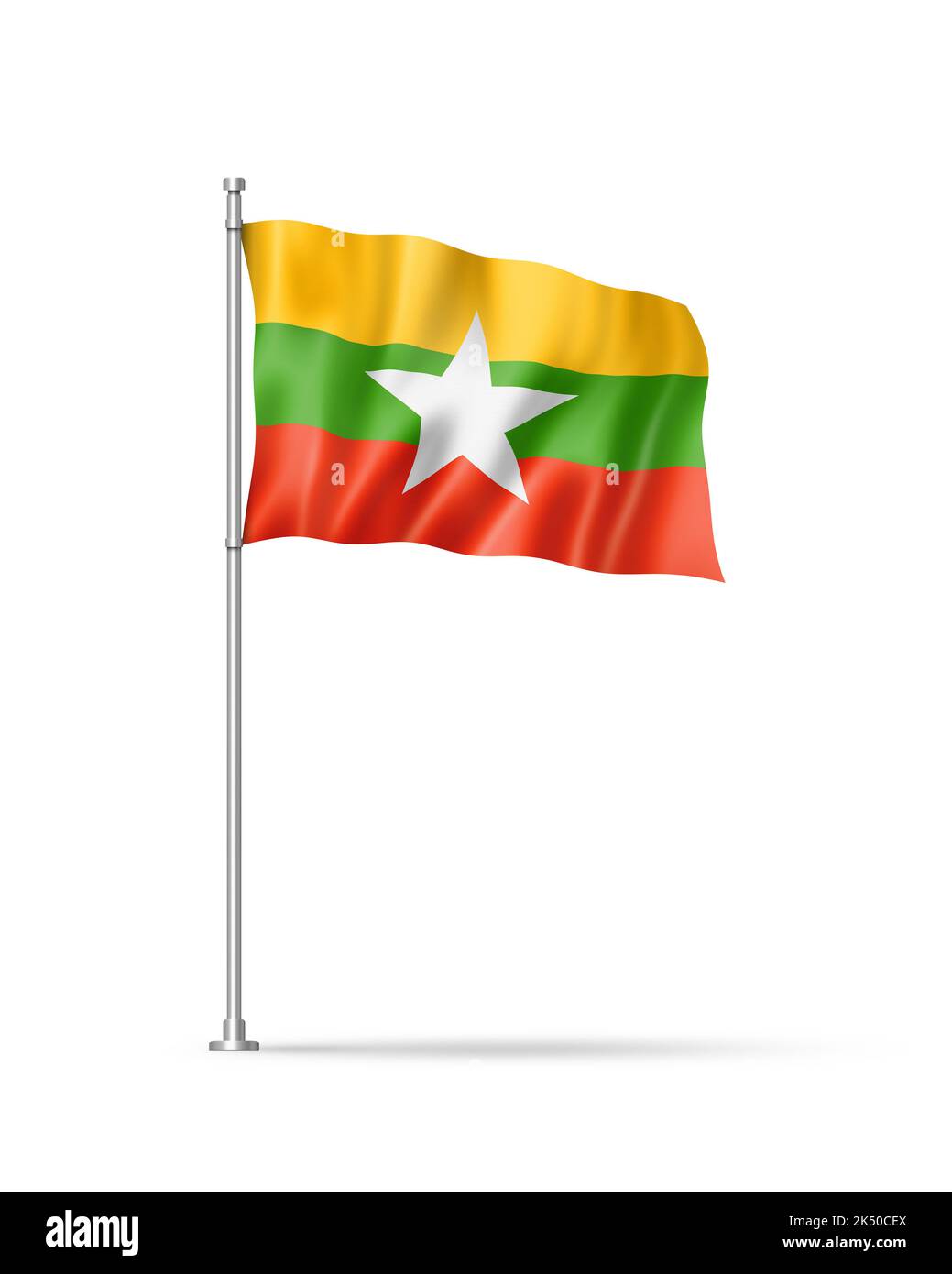 Burma Myanmar flag, 3D illustration, isolated on white Stock Photo - Alamy