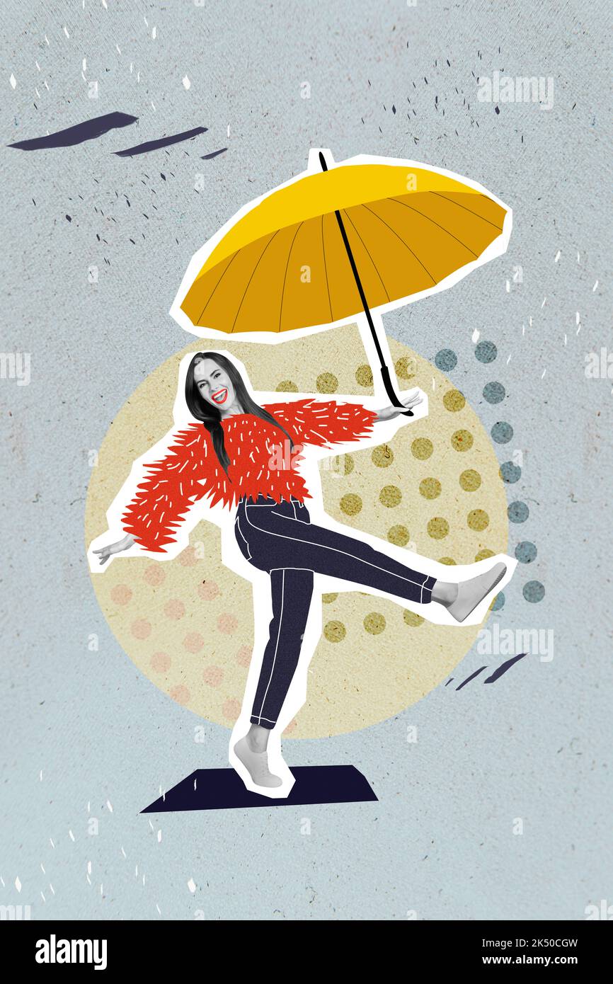 Collage 3d image of pinup pop retro sketch of funny funky lady walking ...