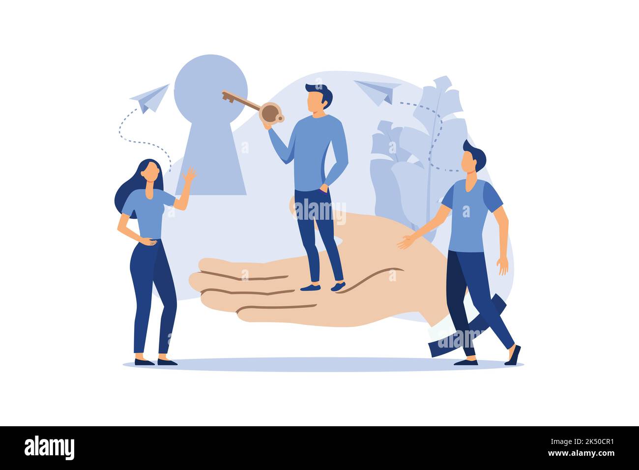 creative concept idea key to success, teamwork vector flat modern ...