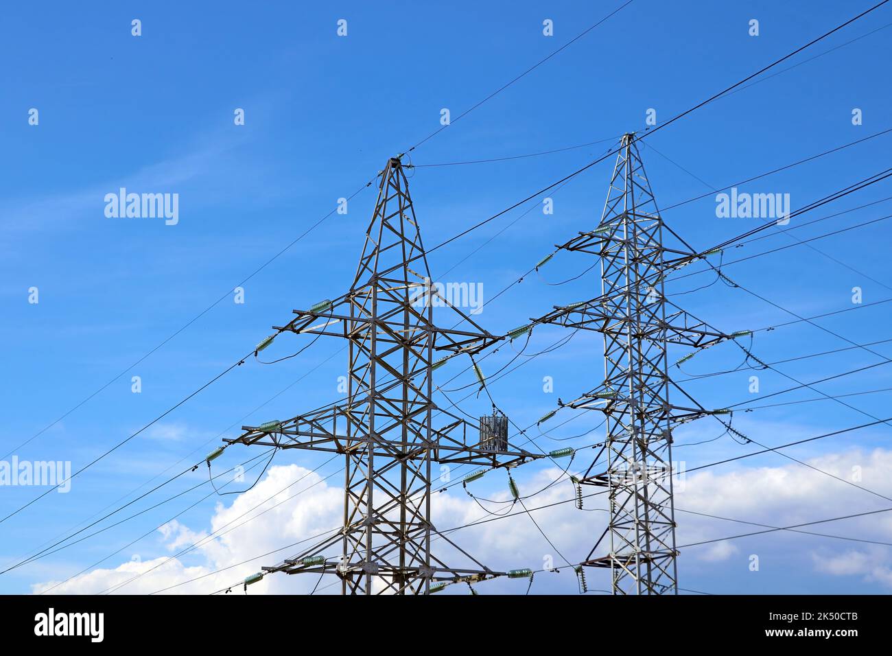 The high voltage transmission towers Stock Photo - Alamy