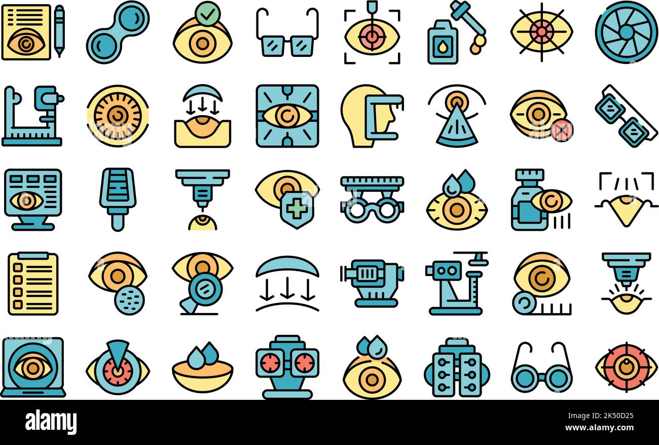 Laser vision correction icons set outline vector. Surgery refractive ...