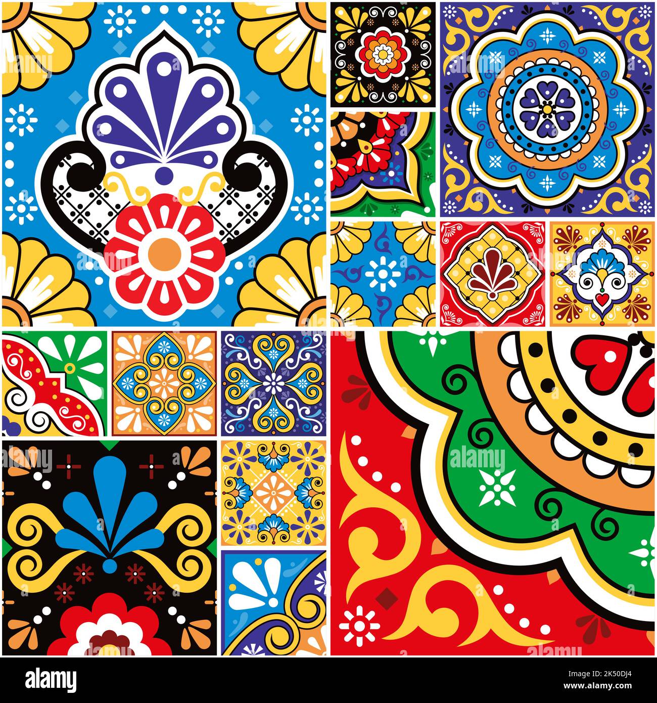 Mexican Traditional Tiles Big Collection Talavera Vector Seamless Pattern Perfect For Wallaper
