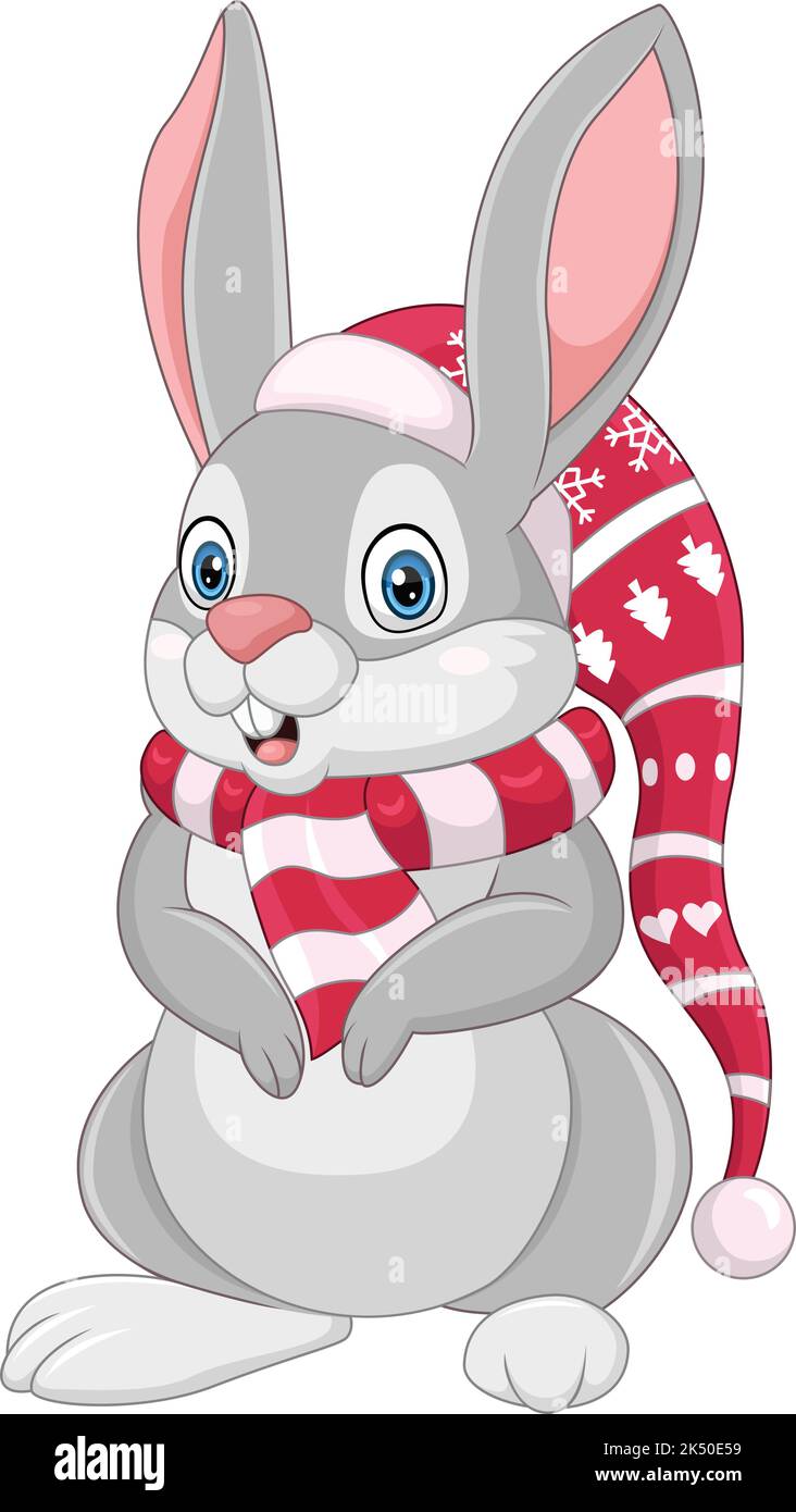 Cartoon rabbit in a santa hat and scarf Stock Vector Image & Art - Alamy