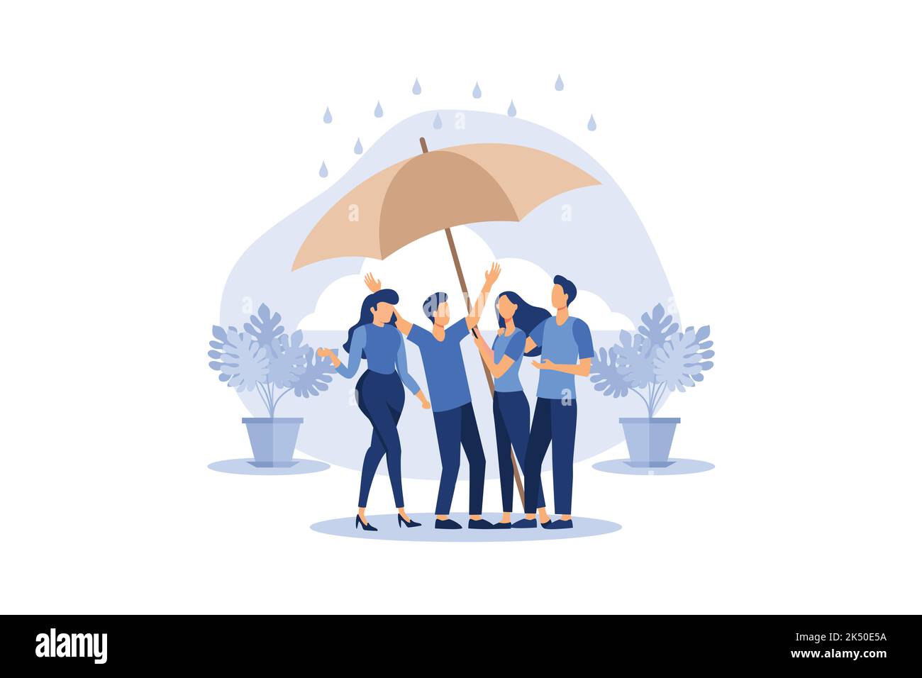 support each other concept, people stand under umbrella under ...