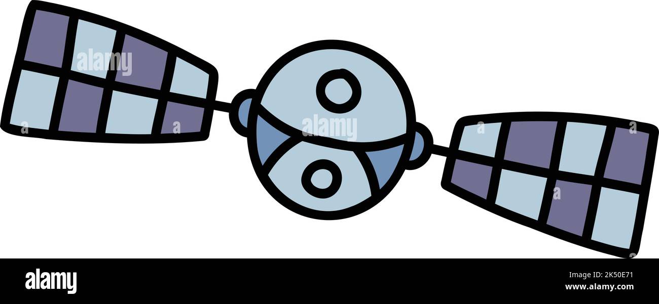 Hand Drawn satellites floating in space illustration isolated on ...
