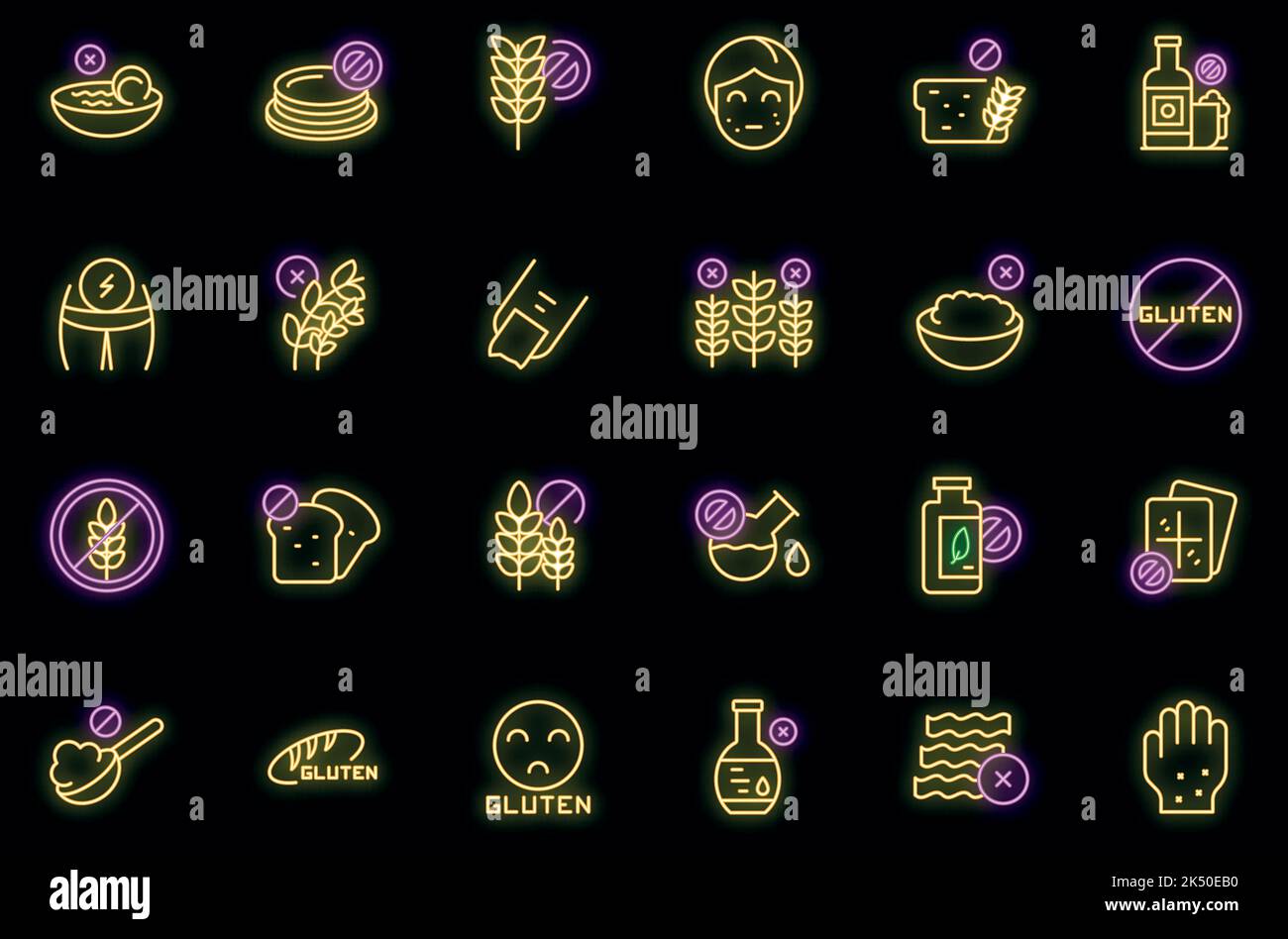 Gluten intolerance icons set outline vector. Free gluten. Non gmo ... Gluten intolerance icons set outline vector. Free gluten. Non gmo ...
