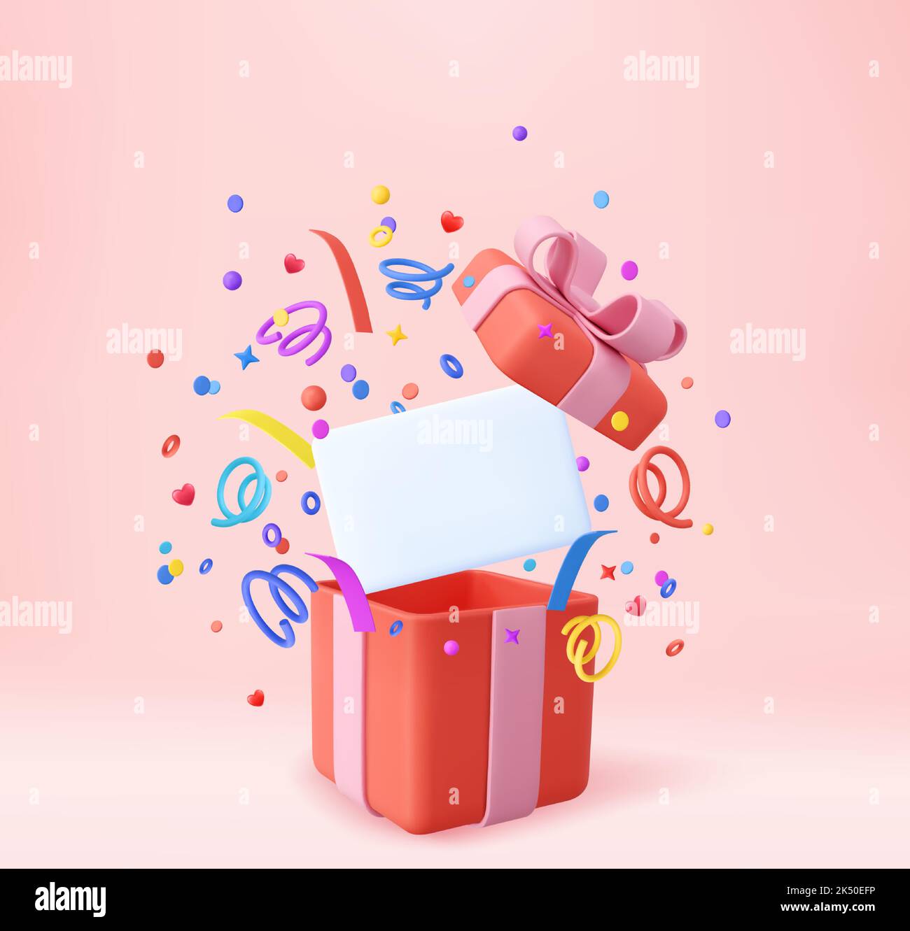 3d Cute Surprise Gift Box With Falling Confetti Stock Vector Image ...
