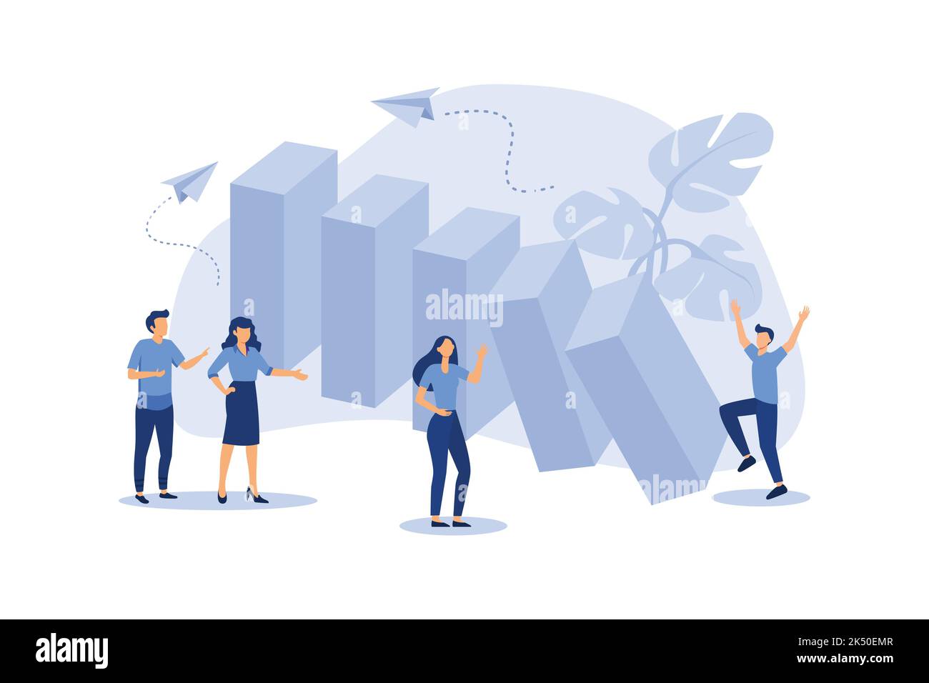 business holding teamwork and schedule, dominoes falling columns vector ...