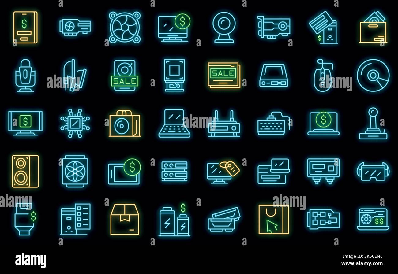 Computer store icons set outline vector. Online store. Web marketplace ...