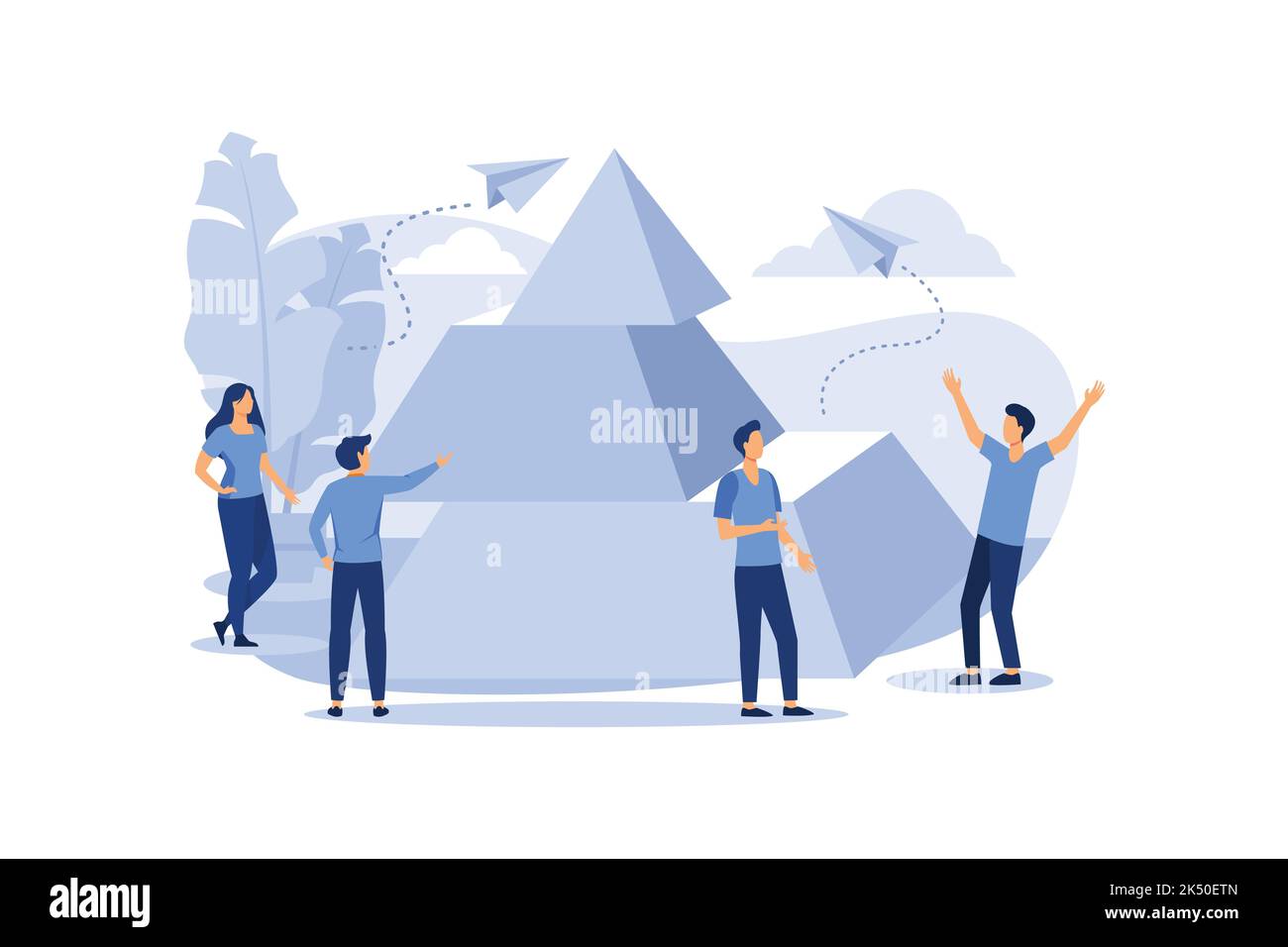 people connect the elements of the pyramid, symbol of teamwork ...
