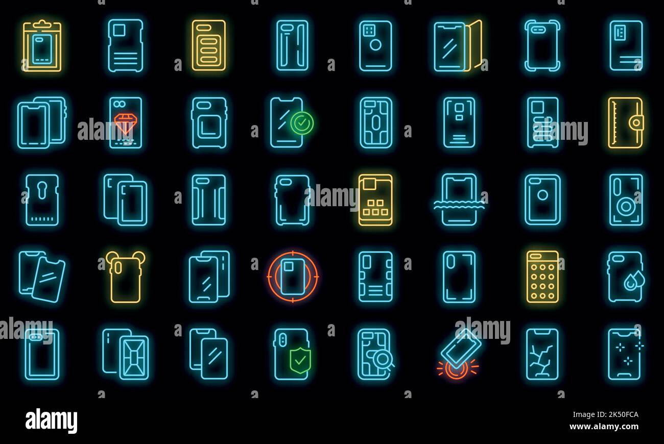 Smartphone case icons set outline vector. Cover case. Glass crash ...