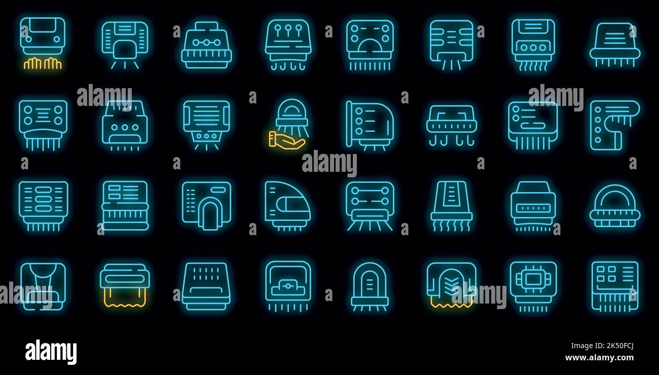 Automatic drying machine icons set outline vector. Air clean. Clean blower vector neon Stock ...