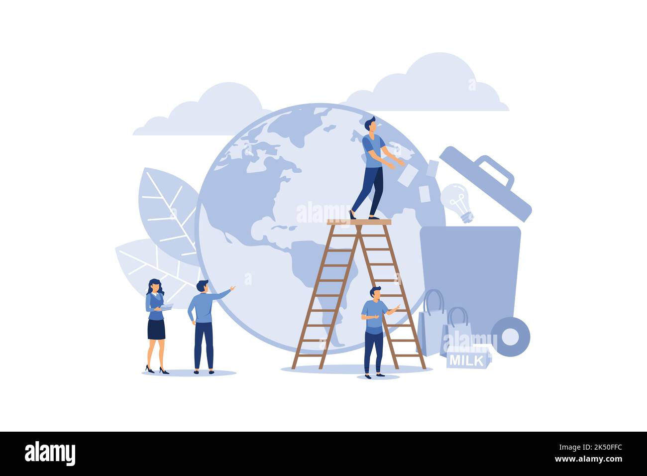 Vector creative illustration of business graphics, an employee engaged ...