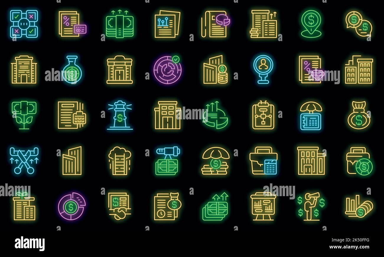 Investment company icons set outline vector. Executive trader. Bank ...