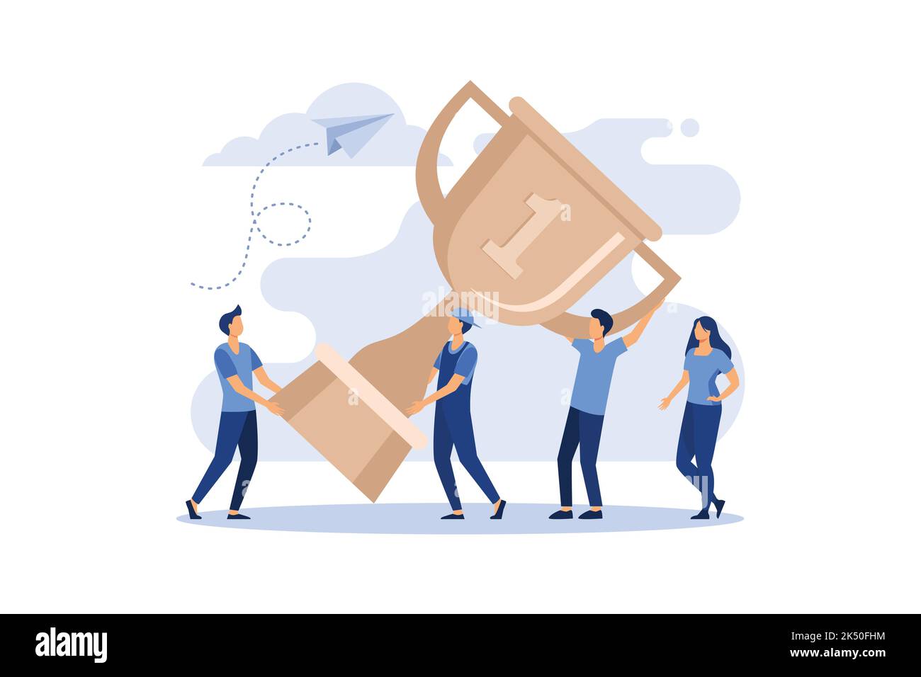 Business Team Success, Achievement Concept. Flat People Characters with Prize, Golden Cup ...
