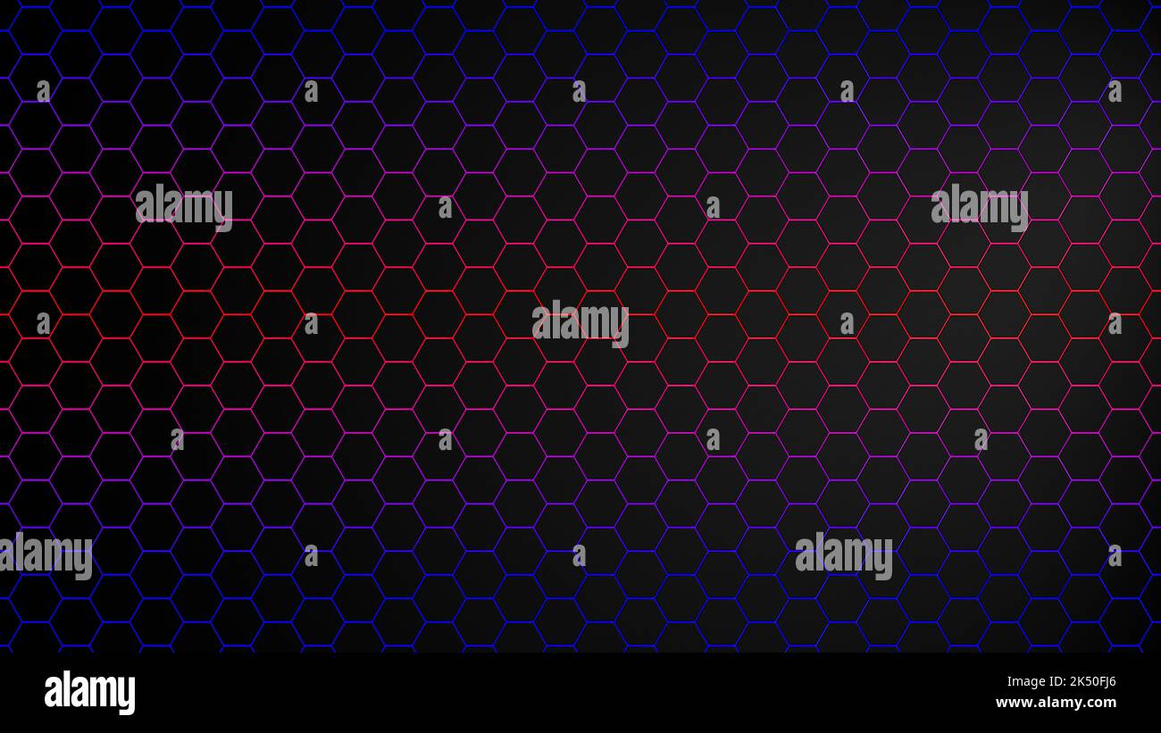 3d hexagon neon background. Technology abstract geometry dark backdrop ...