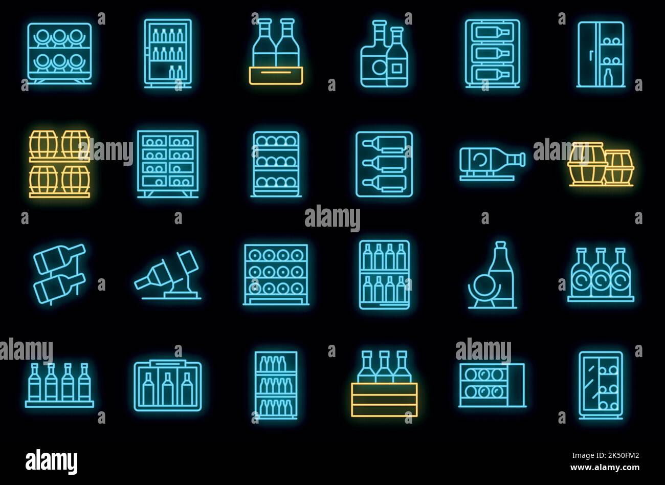 Wine cabinet icons set outline vector. Shelf alcohol. Beverage cafe ...