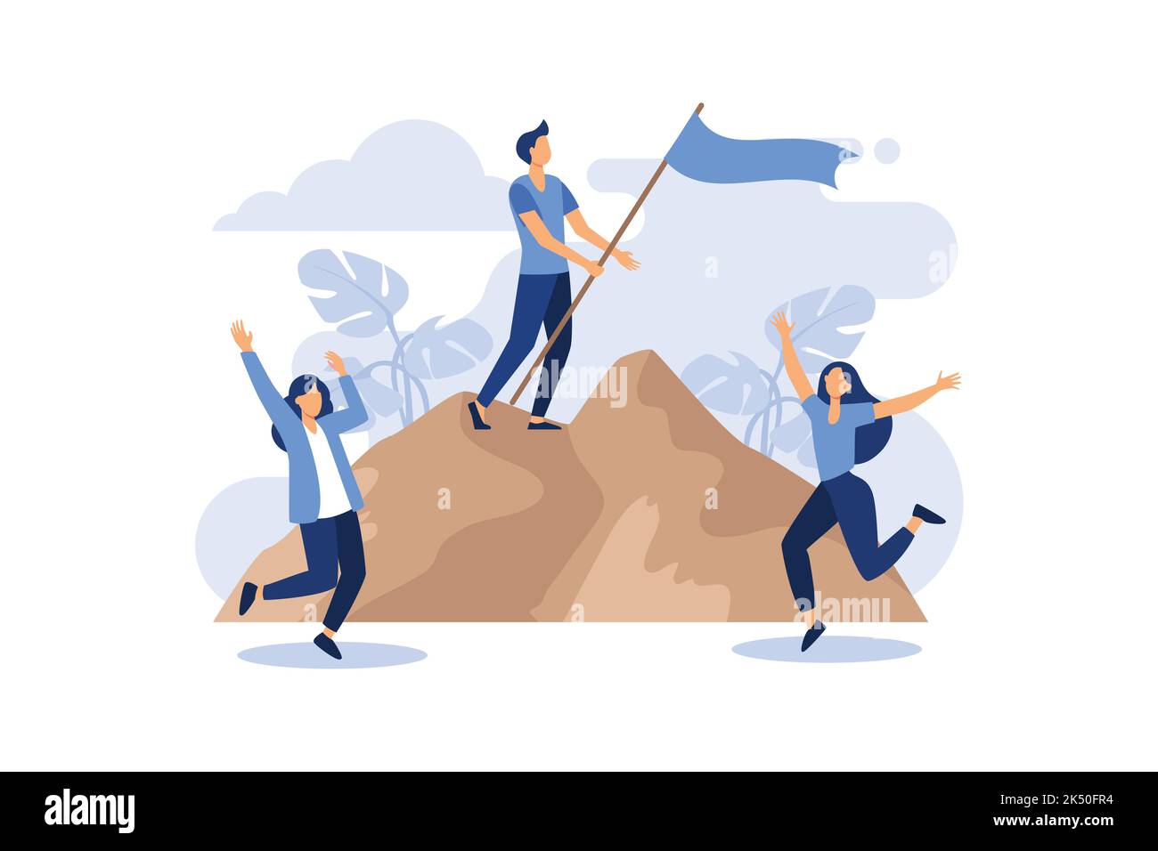 Teamwork partnership Vector Illustration. showing Target reaching as ...