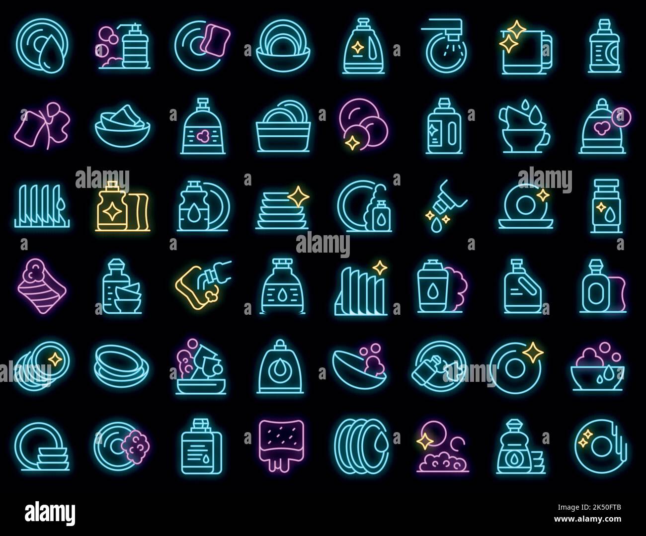 Dishwashing detergents icons set outline vector. Crockery bowl. Ceramic ...