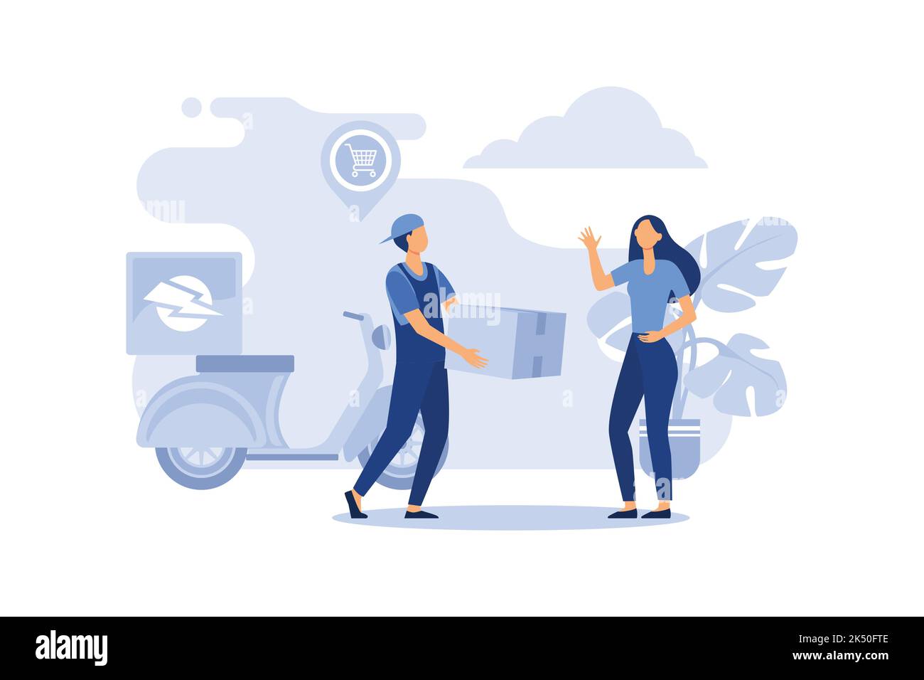 Online Delivery Service Concept, Showing a delivery man sending package ...