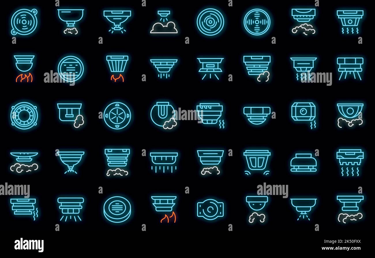 Smoke detector icons set outline vector. Alarm celling. Fire accident ...