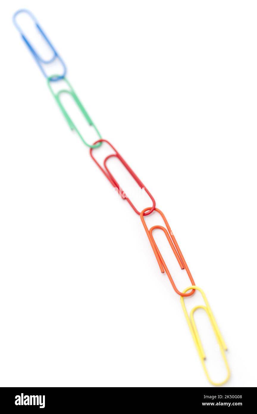 Chain made of colorful paper clips on white background Stock Photo - Alamy