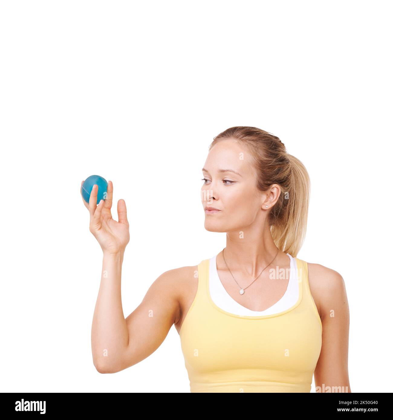 Working at easing her stress. Cropped view of a woman squeezing a ...