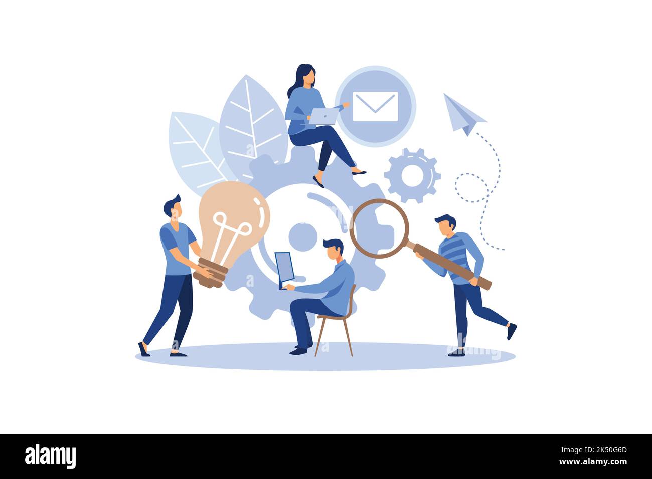 Finding new ideas. problem solving. Vector illustration banner.Teamwork ...