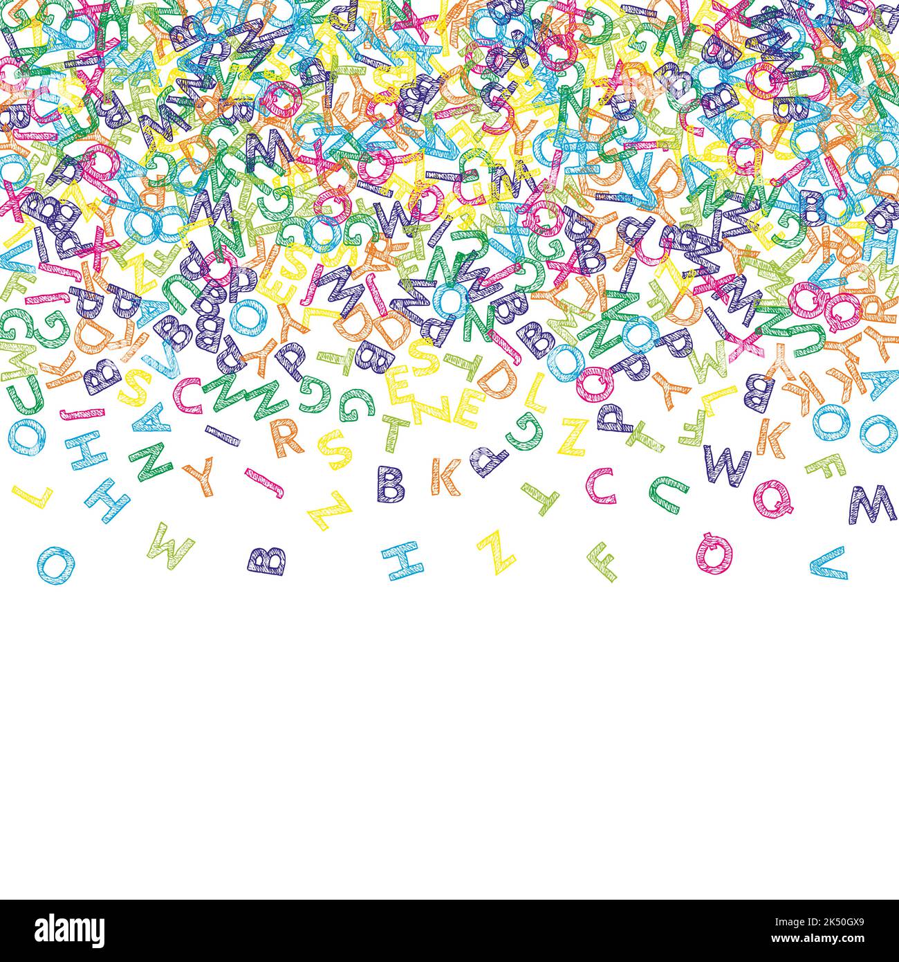 Falling letters of English language. Colorful sketch flying words of ...