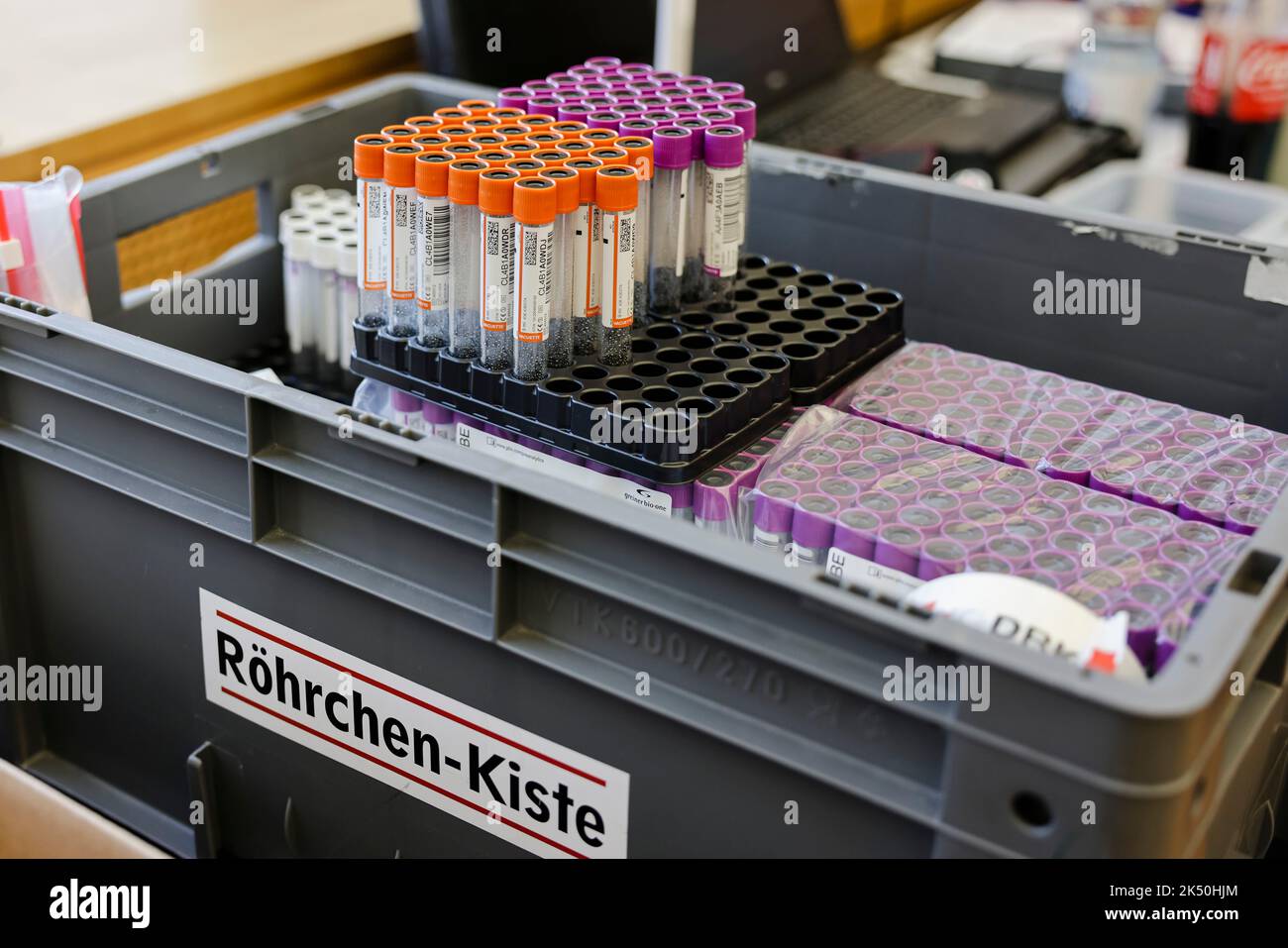Kiel, Germany. 04th Oct, 2022. Test tubes stand in a box. On October 4 ...