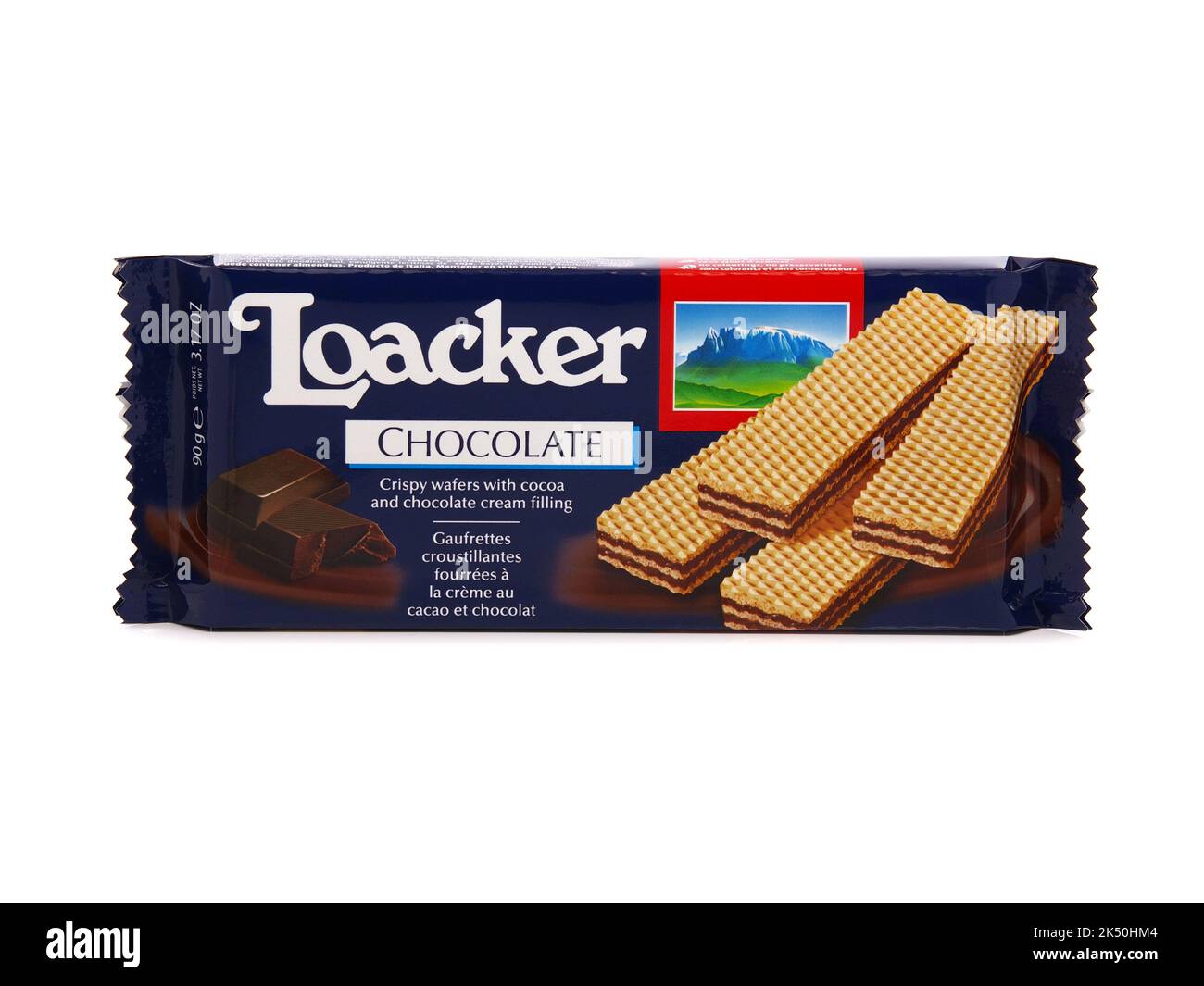 BUCHAREST, ROMANIA - NOVEMBER 18, 2019. Loacker Chocolate crispy wafers ...