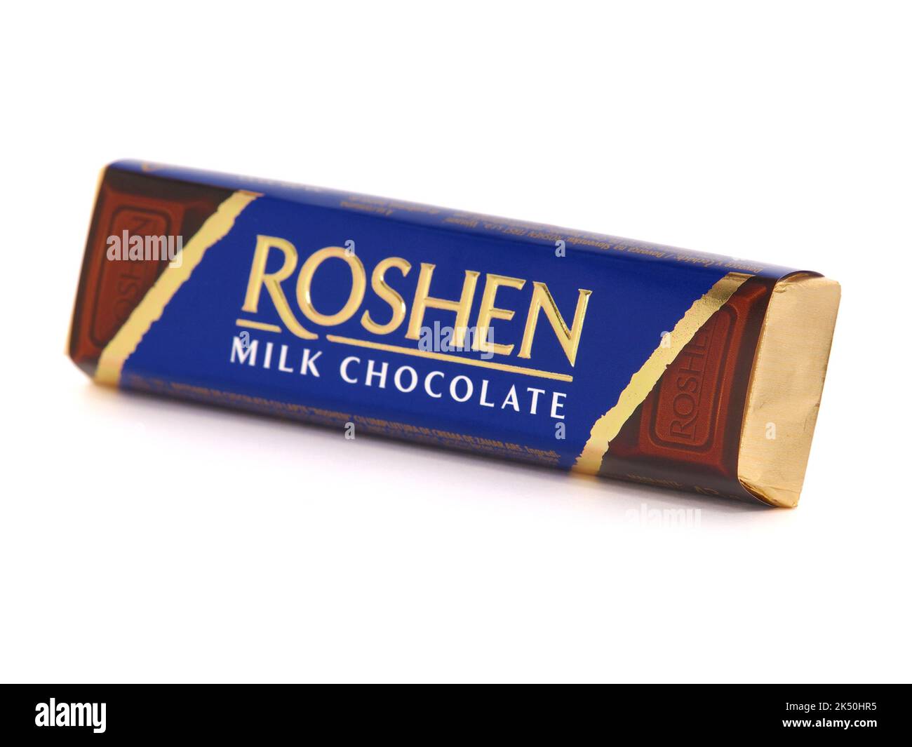 BUCHAREST, ROMANIA - OCTOBER 12, 2019. Roshen Milk chocolate bar ...