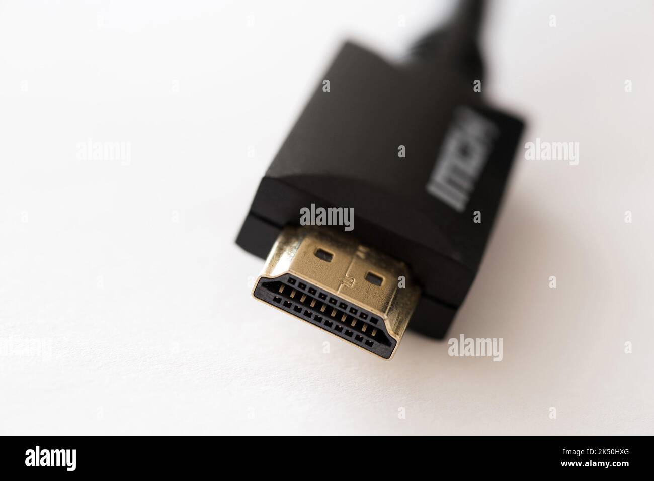 HDMI Cable with closeup on the connector plug Stock Photo - Alamy