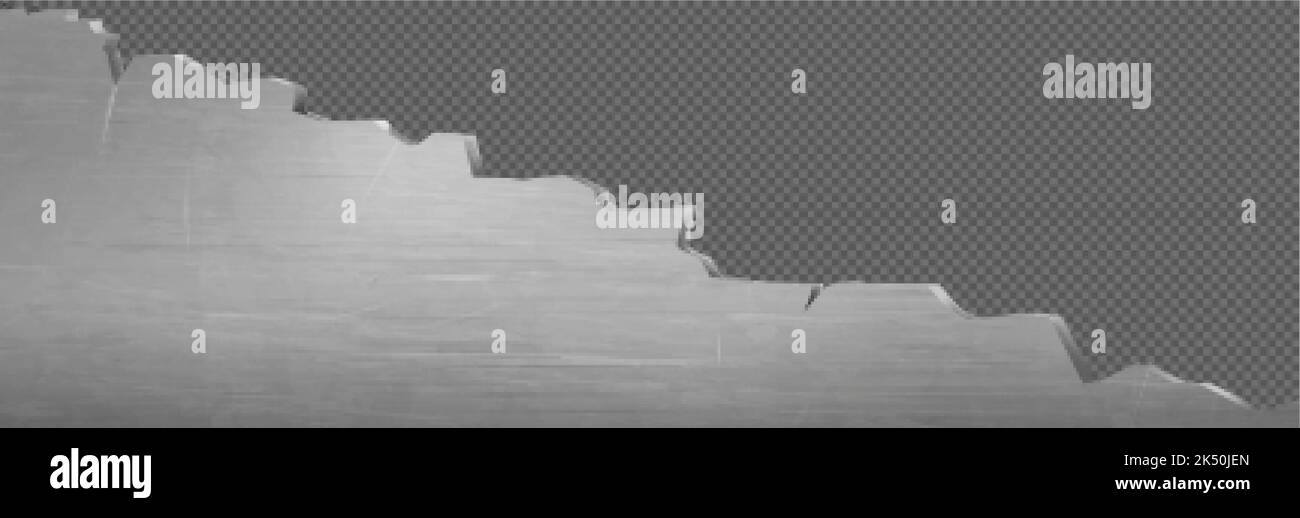 Metal rip border with ragged edges, diagonal steel sheet with scratches ...