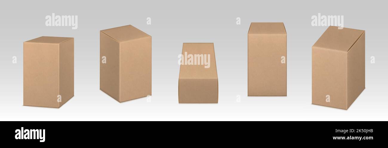 Box mockup, craft eco package, brown square carton parcel container ...