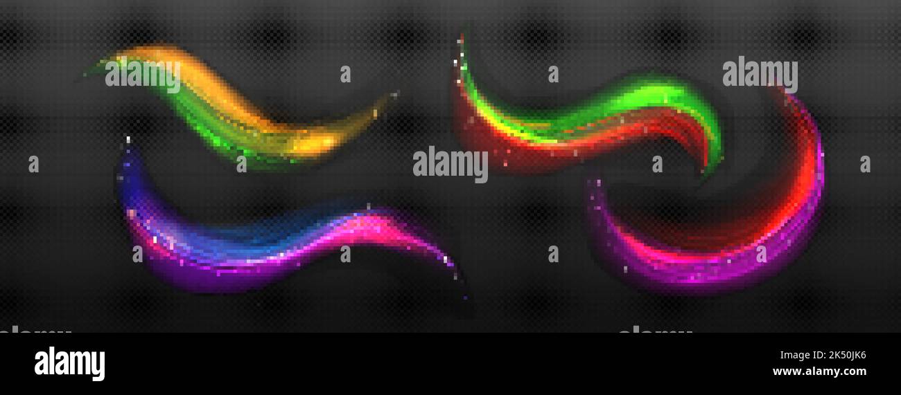 Colorful light trails with sparkles, shiny motion effect lines isolated ...