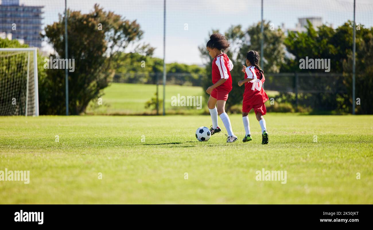 Soccer, fitness and training with children and teamwork for sports ...
