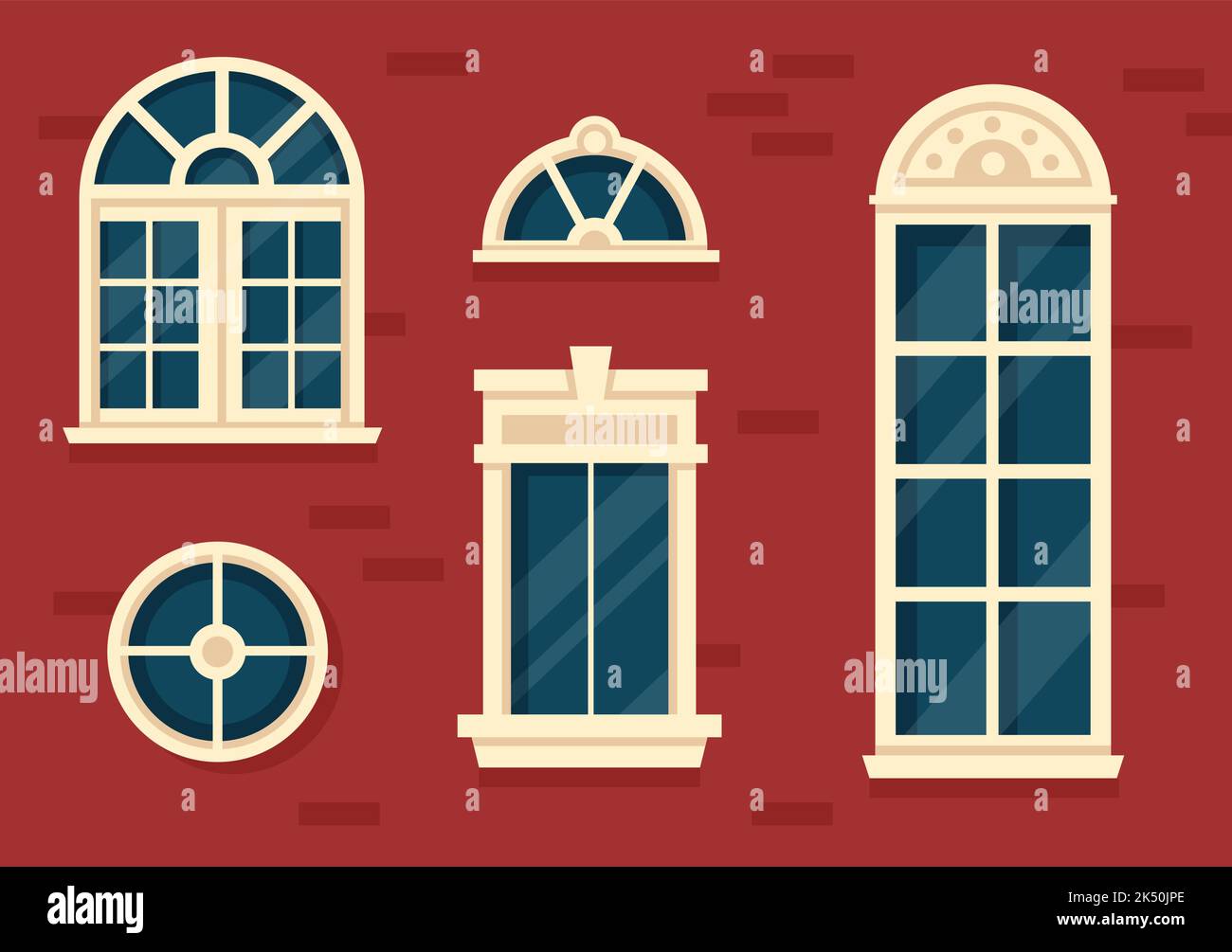 House Architecture with Set of Doors and Windows Various Shapes, Colors ...