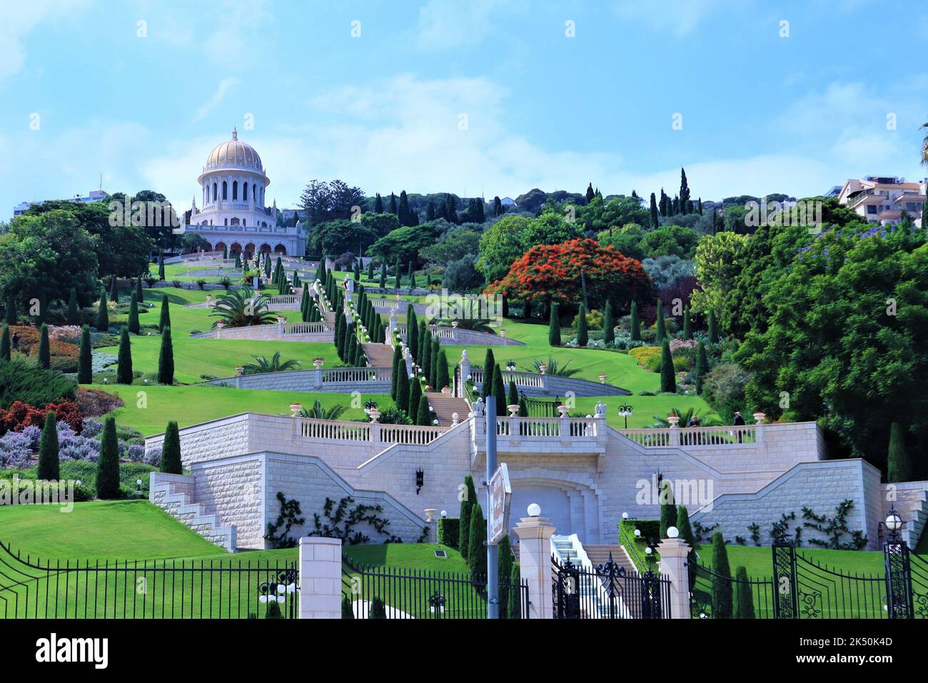A beautiful view of the lower section of the Bahai Gardens in Haifa ...