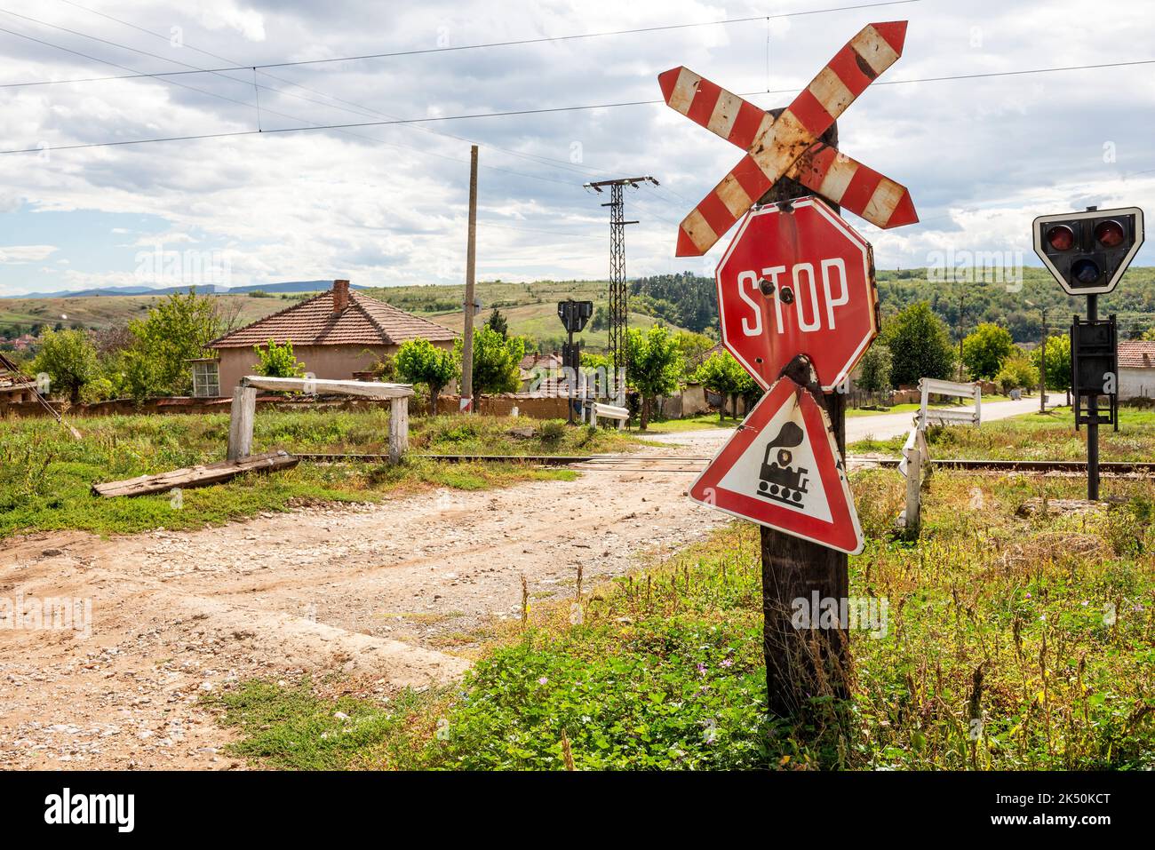 Railway Bulgaria Rural railroad crossing in Bulgaria, Eastern Europe ...