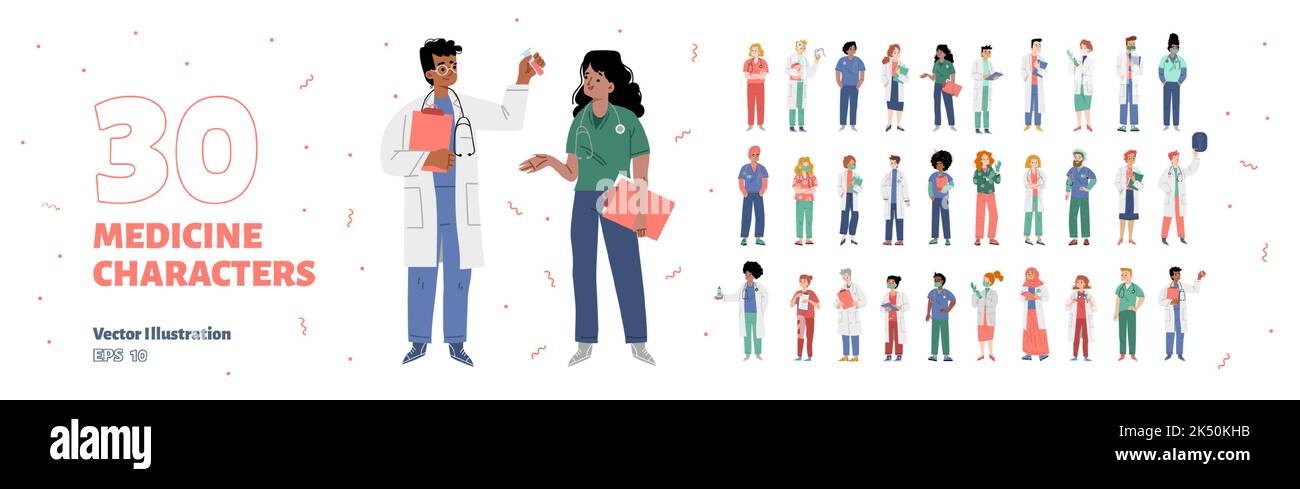 Large set of 30 medical staff characters isolated on white background ...