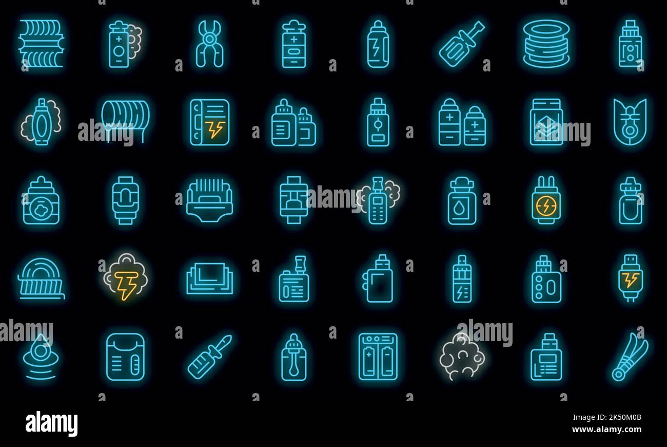 E-cigarette accessories icons set outline vector. Liquid cotton. Vape ...
