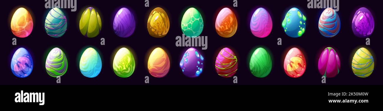 Cartoon dragon eggs, dinosaur and reptile ui game assets isolated ...