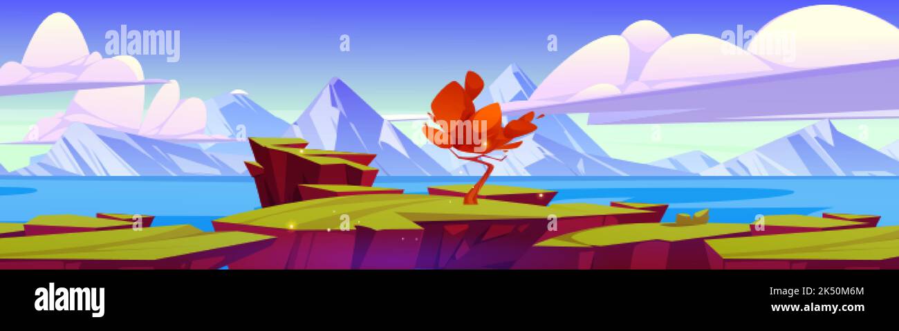 Lonely yellow tree on top of rock. Cartoon vector illustration of ...