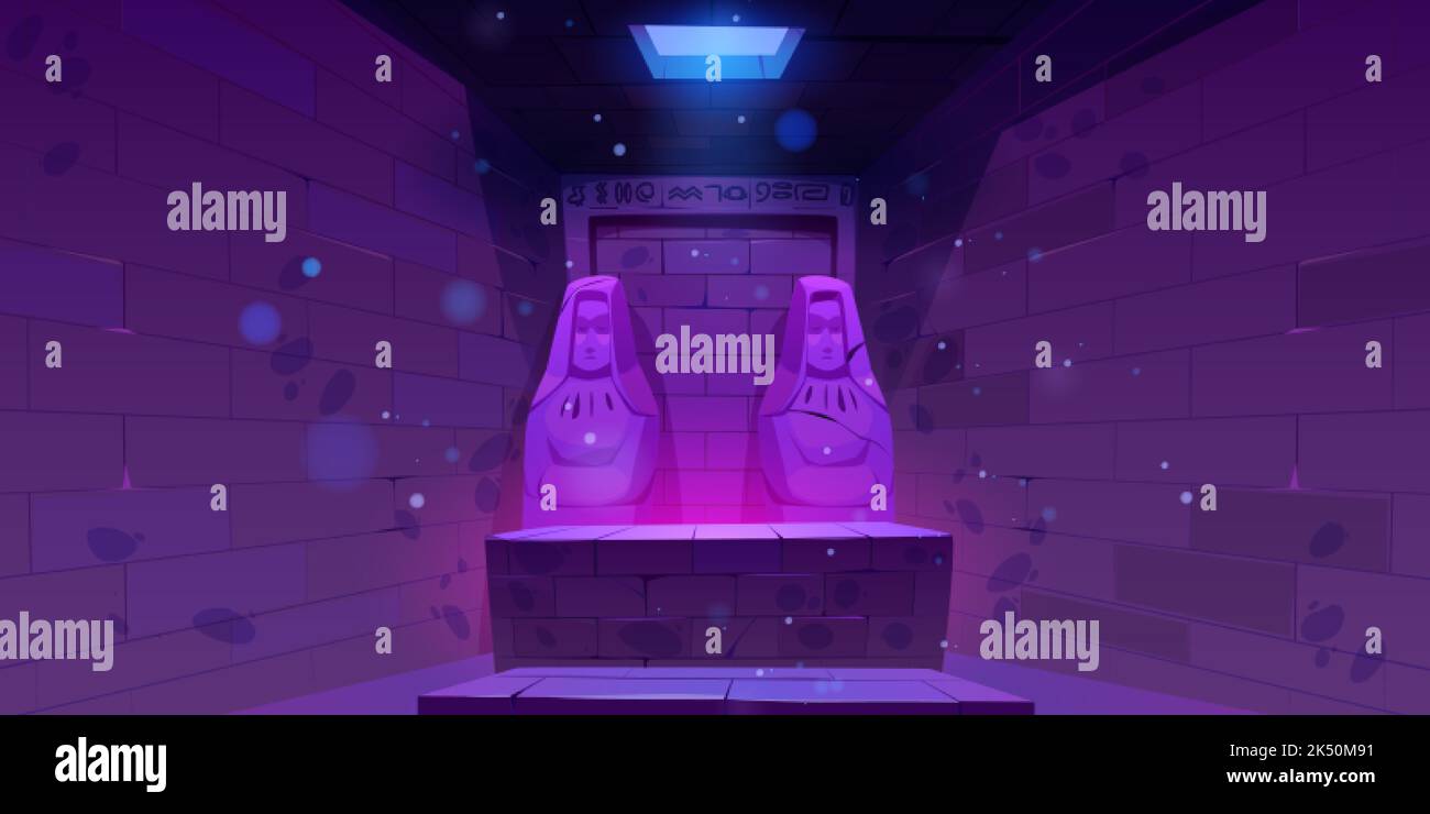 Egypt pyramid, temple pharaoh tomb or treasury interior at night with ...